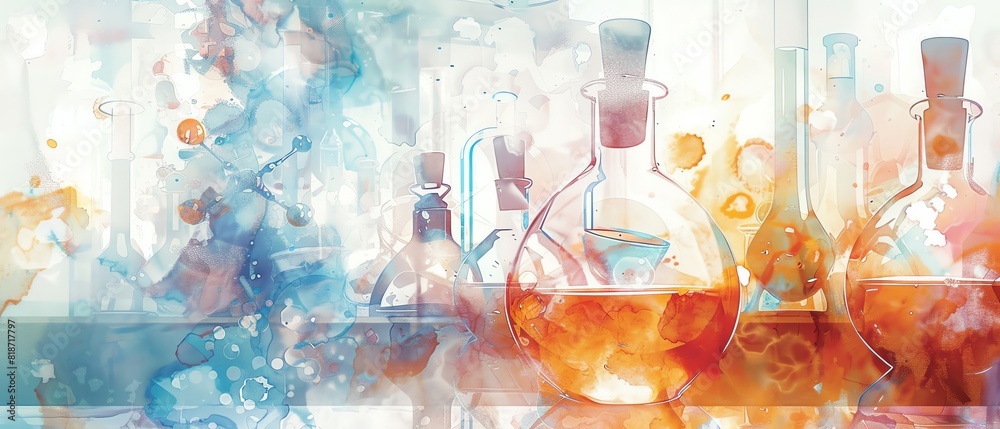Illustrate scientific experiments in a watercolor painting style ...