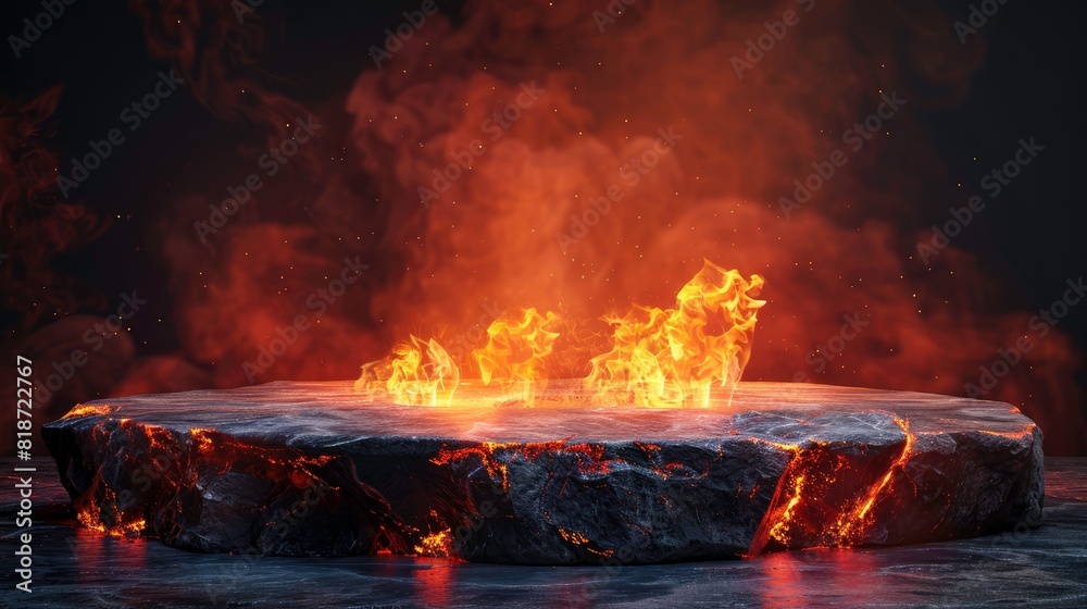 Fire lava podium rock volcano background product magma display 3d scene ...