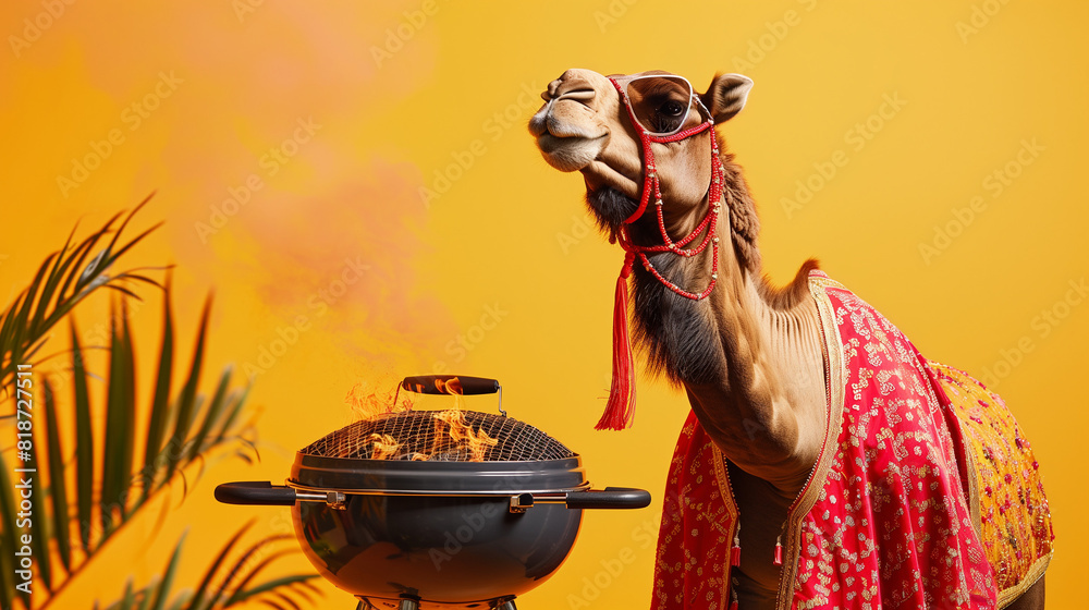 funny eid ul adha concept, muslim camel having a bbq barbecue on eid al ...