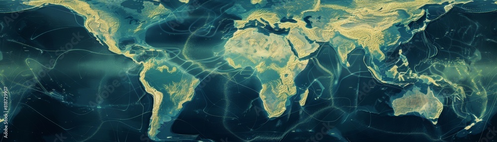 International Trade Routes Map, front view, showing major shipping ...