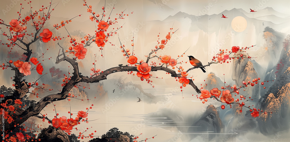 Traditional eastern art. Ink painting. Zen. ancient scroll. Fantasy ...