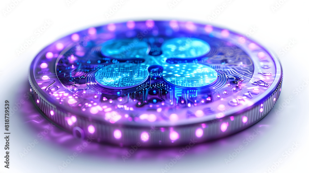 Ripple xrp coin on digital screen isolated on white background, flat ...