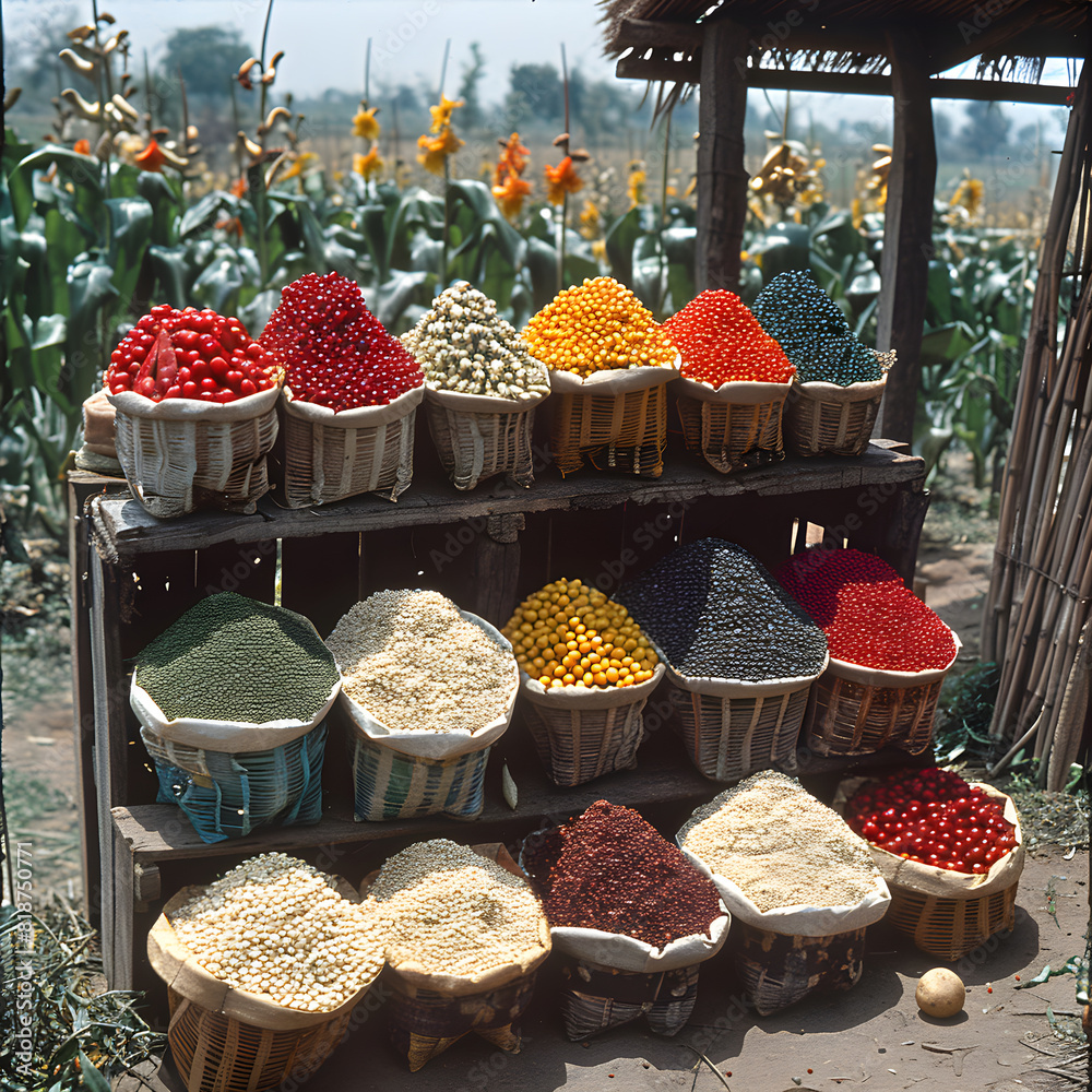 Colorful assortment of beans, whole grains, and nuts beautifully ...