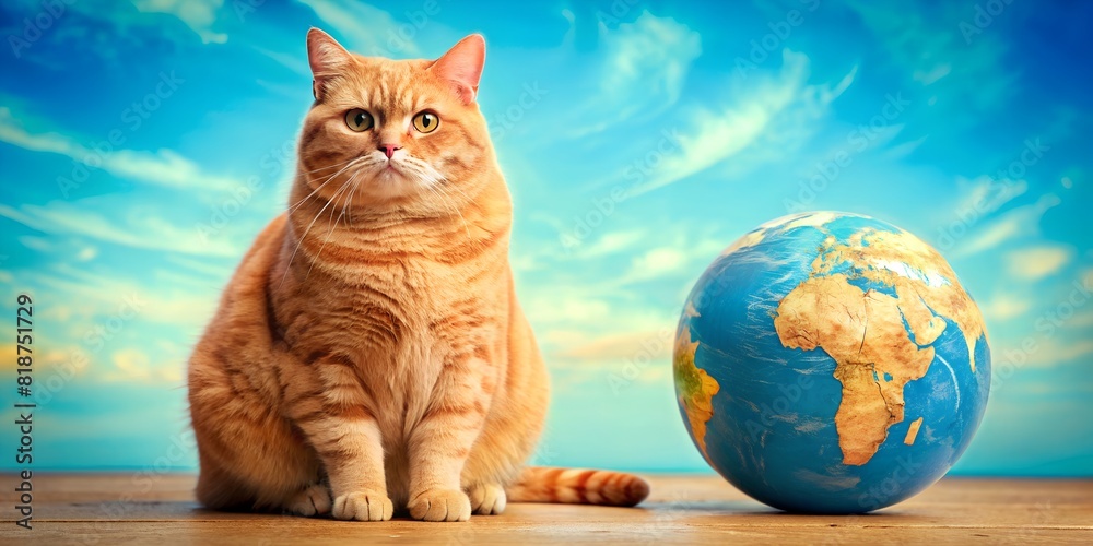 cat of sky Fluffy healthy cat near the ground, cat day, pets ...