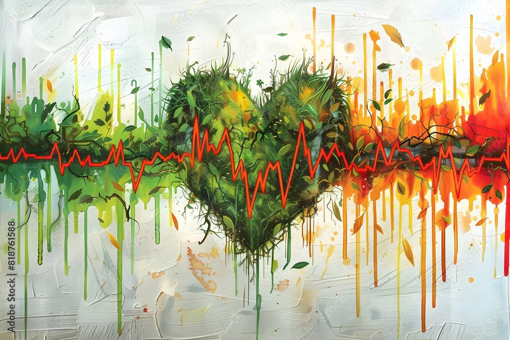 Eco-Heartbeat: Vibrant Abstract Digital Art Depicting Heart and Nature ...