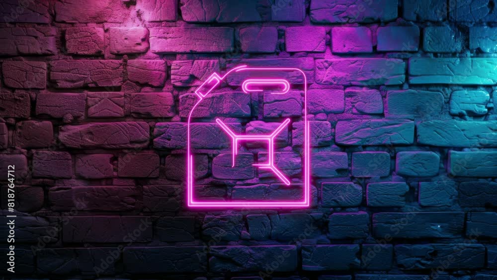 Video footage of Pink glowing Fuel can Icon neon icon on brick wall ...