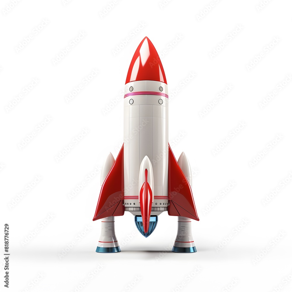 Cartoon rocket taking off isolated on white background. 3d rendering ...