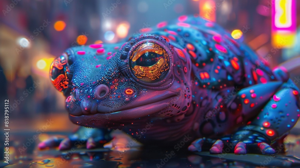 A stunning closeup photo of a psychedelic frog with vibrant colors ...