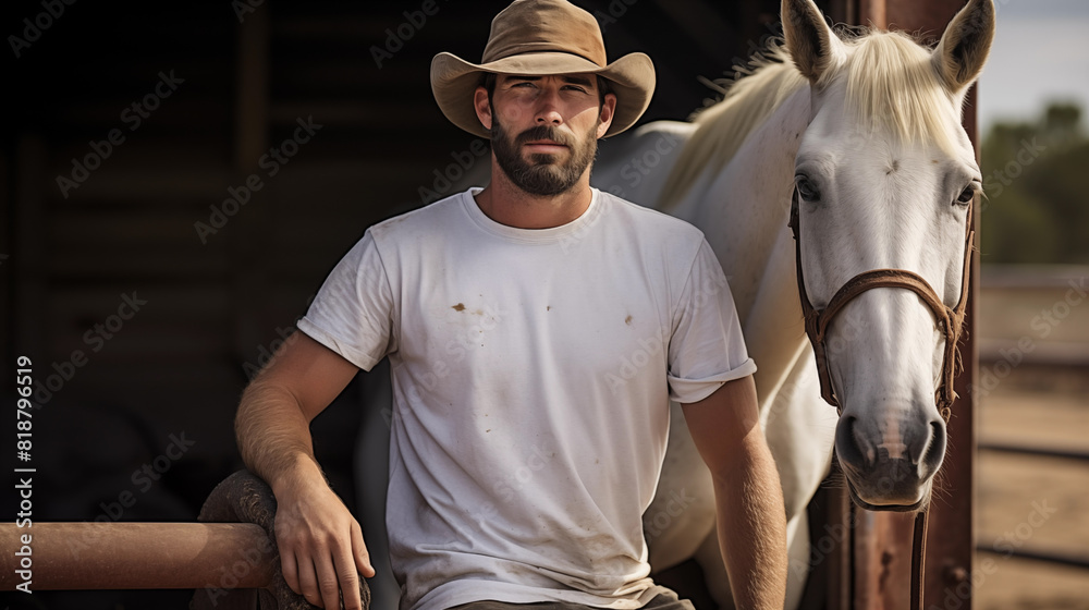Rugged Cowboy in Classic White Shirt on Ranch Stock Photo | Adobe Stock
