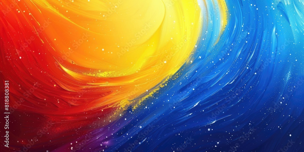 Abstract background yellow blue red color flow grainy wave dark noise ...