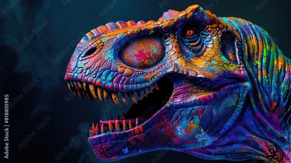 Abstract of Tyrannosaurus rex or T-rex dinosaur portrait in Cretaceous ...