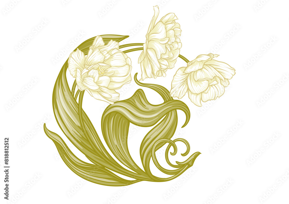 Terri Tulip flowers, decorative flowers and leaves in art nouveau style ...