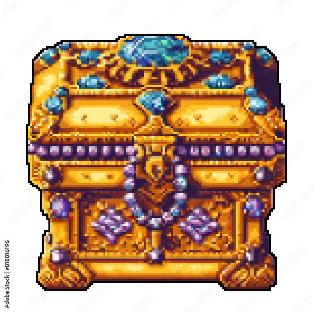 Pixel Art Treasure Chest Brimming with Gold - 8-Bit Style - 2D pixel ...
