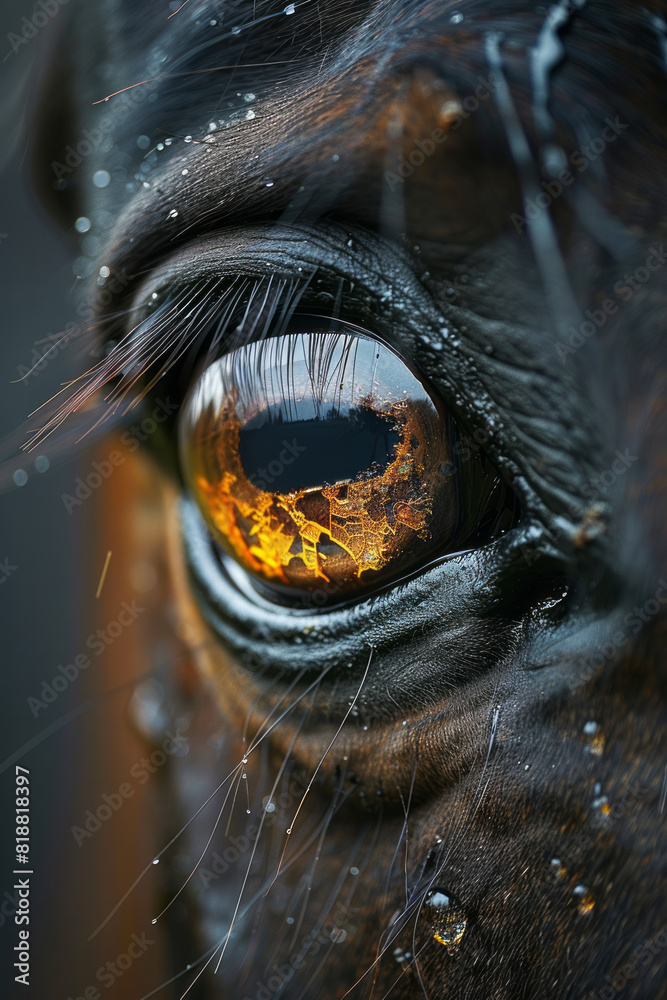 Artistic portrayal of a horse's eye, with broken, fragmented ...
