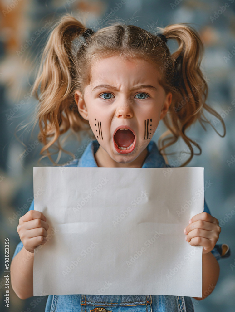 photo of an energetic 7 year old, screaming, with a blank sheet of ...