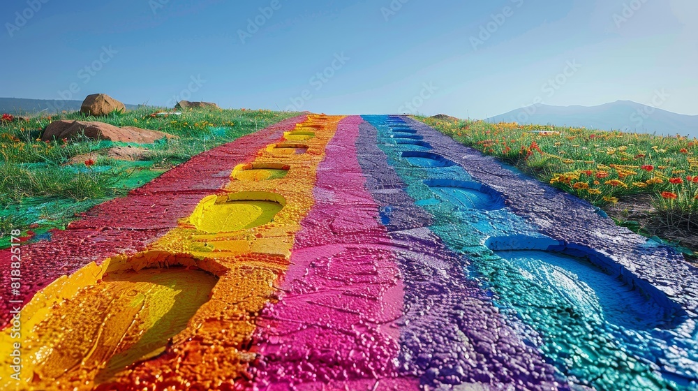 Rainbow-colored footprints guide the way to a vibrant future ...
