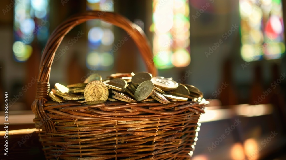 Basket of tithes and offerings in the Church return to God stewardship ...