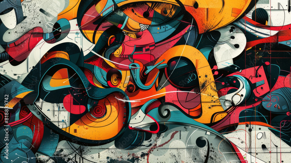 Abstract art with overlapping lines and confusing figures representing ...