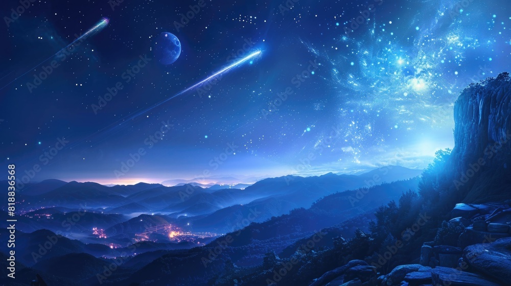 Beautiful Meteor shower in the dark sky at night background, Shiny of ...