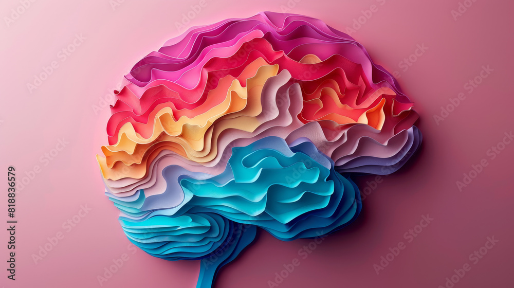 Colorful 3D paper cut brain depicting mental health and cognitive ...