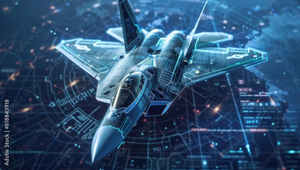 A F20 fighter jet is depicted in the center of an air battle map with ...