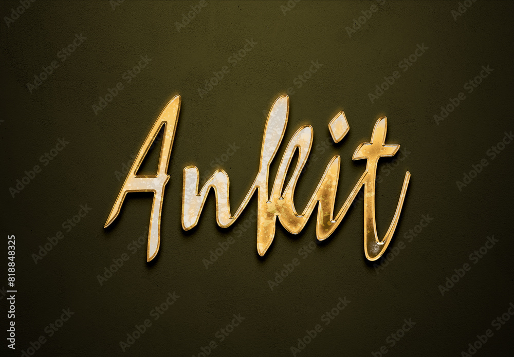 Old gold text effect of Hindi name Ankit with 3D glossy style Mockup ...