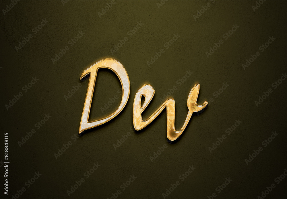 Old gold text effect of Hindi name Dev with 3D glossy style Mockup ...