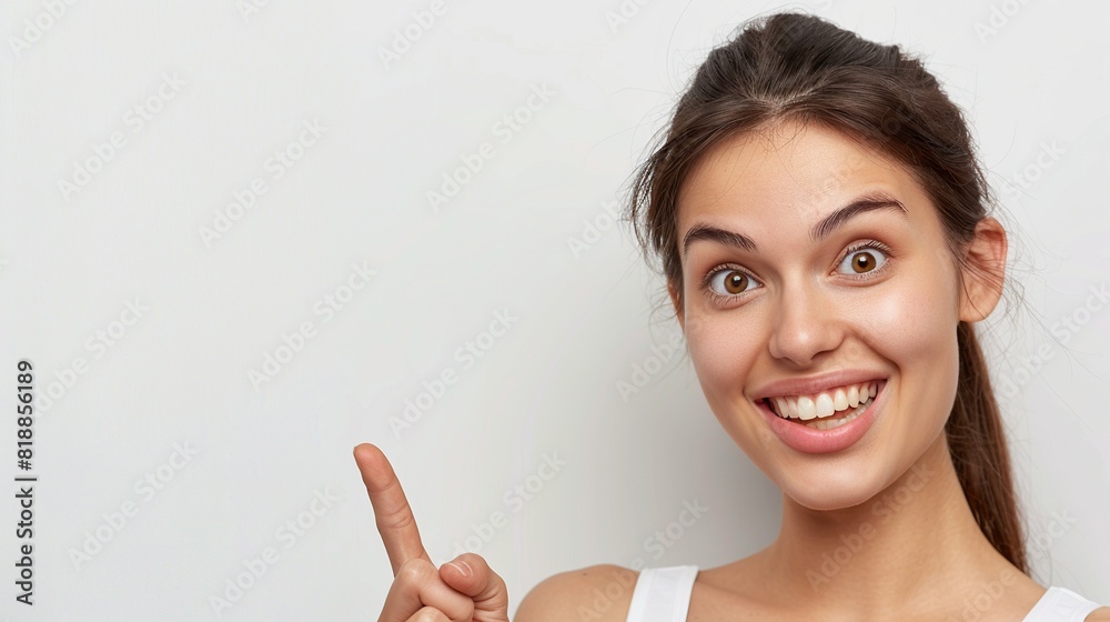 Foto de Beautiful woman shows your product. Beautiful girl with ...