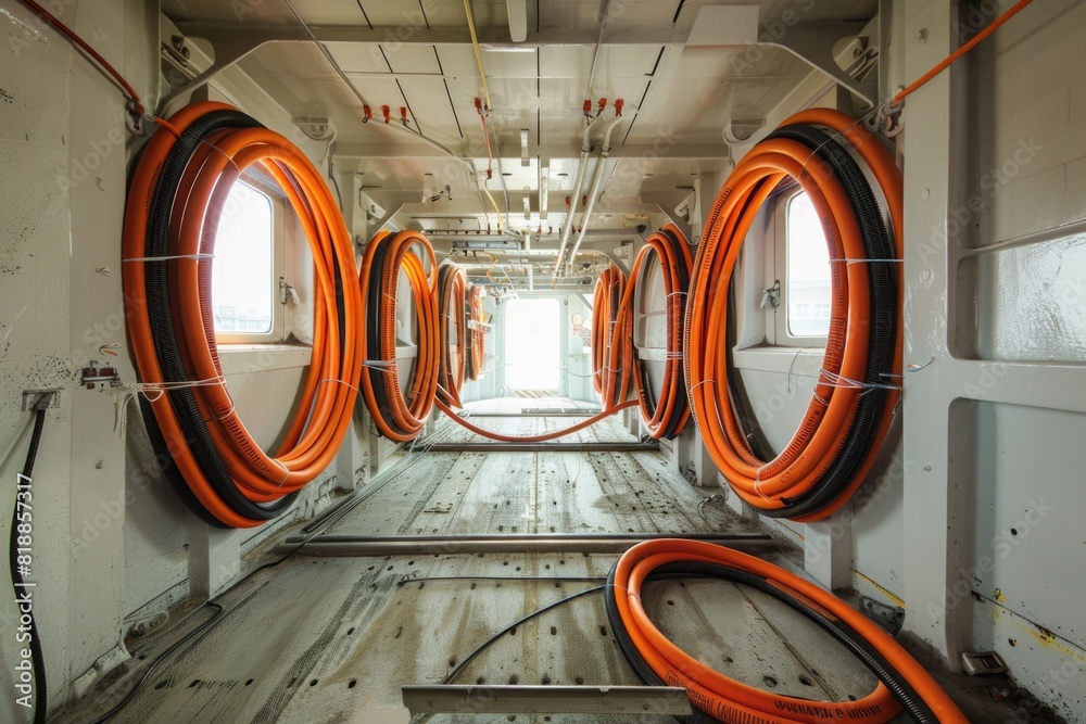 Cable tracing onboard installation, edmonton ferry boat building. Stock ...