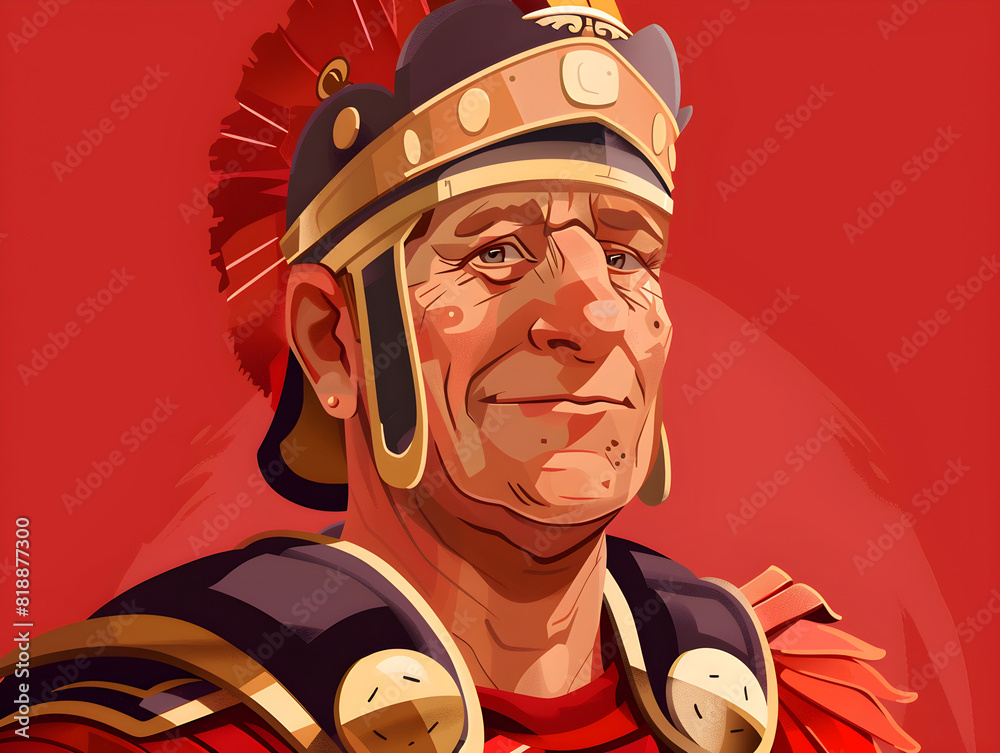 Illustration of a Proud Roman Centurion in Traditional Armor with Red ...