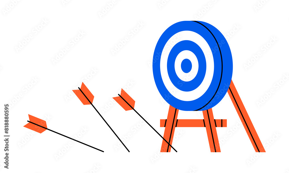 Hand drawn cute illustration of arrow miss target. Flat vector failure ...