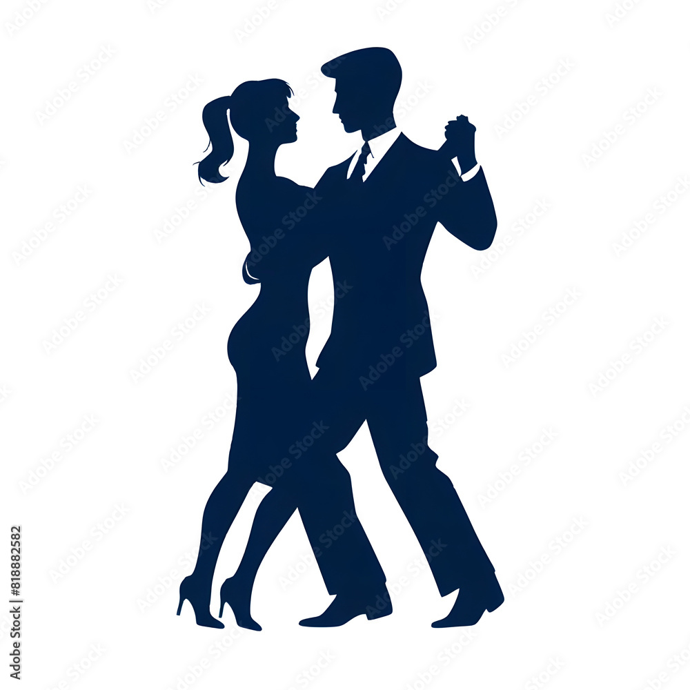 Silhouette of man and woman dancing waltz, charleston, lindy hop, social dancing. Black and ...