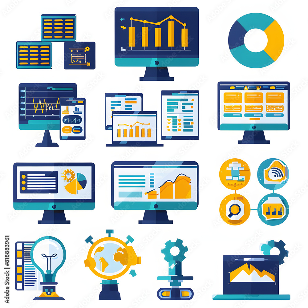 Data cleaning and preprocessing methods isolated on white background ...