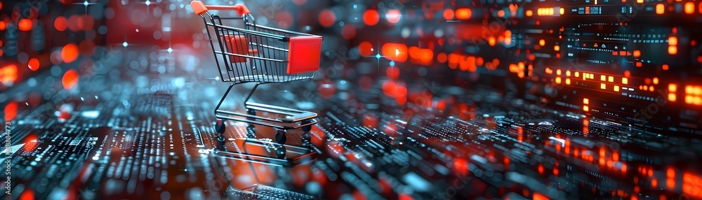 Animated Shopping Cart Traversing Dynamic Digital Landscapes of ...