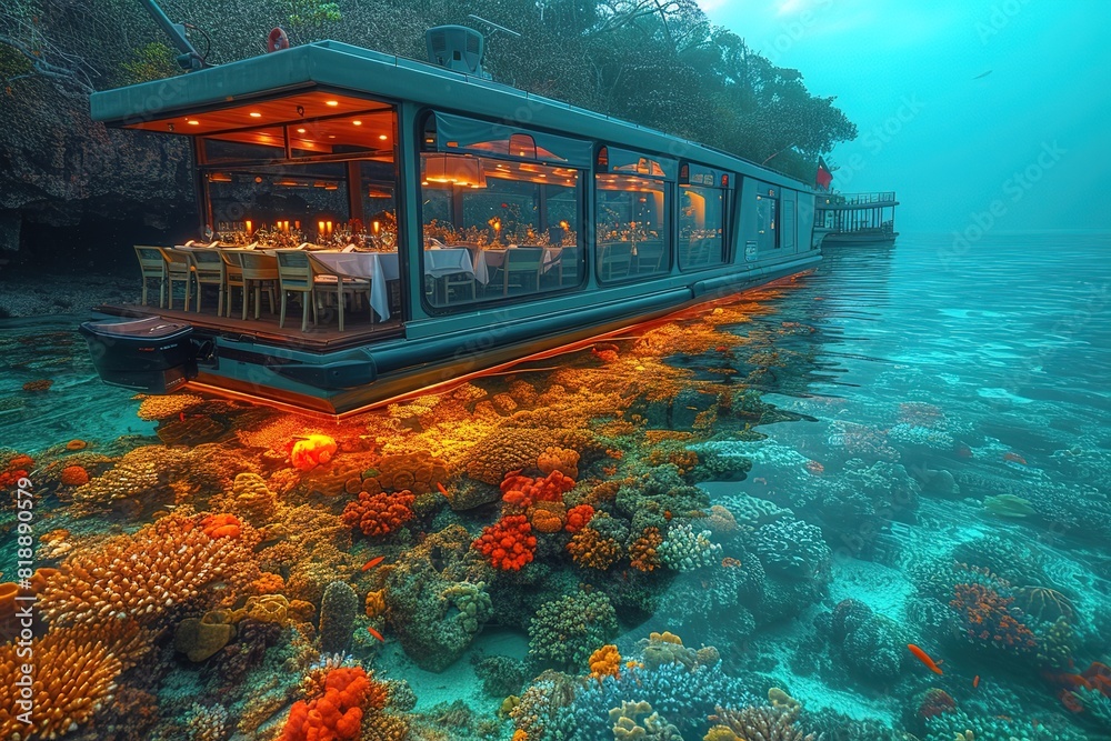 A romantic dinner cruise on a glass-bottom boat, offering a view of ...
