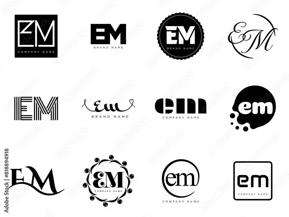 EM logo company template. Letter e and m logotype. Set different ...