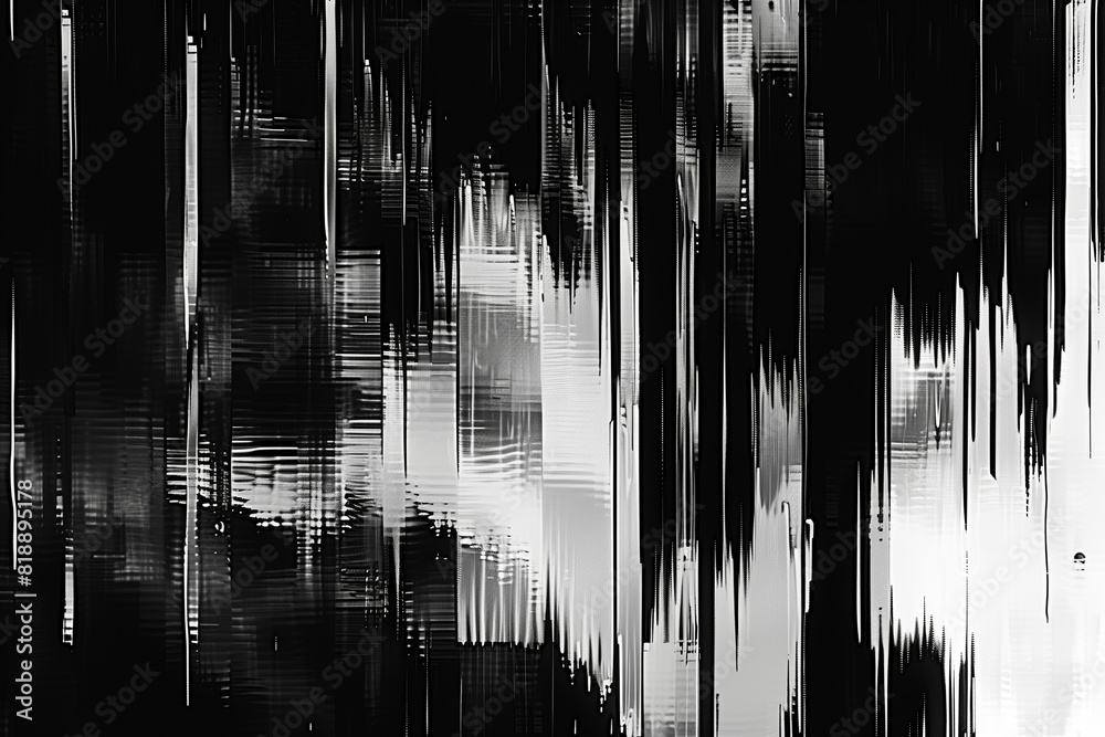 abstract black and white digital glitch art background with vertical ...