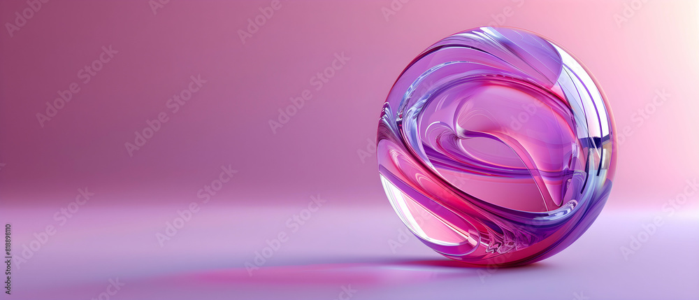 web banner background abstract 3d glass sphere on plain purple ...