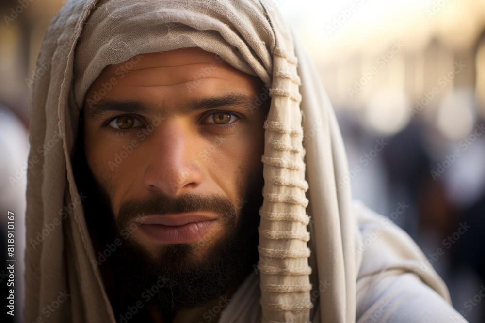 Man in pilgrim performing haj or umrah in front of kaaba, mecca ...