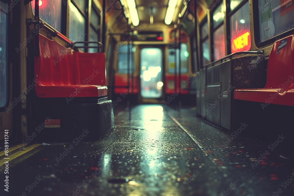 City Public Bus Interior Interior view of a public bus in the city ...