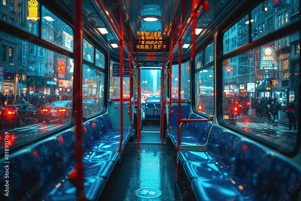 City Public Bus Interior Interior view of a public bus in the city ...