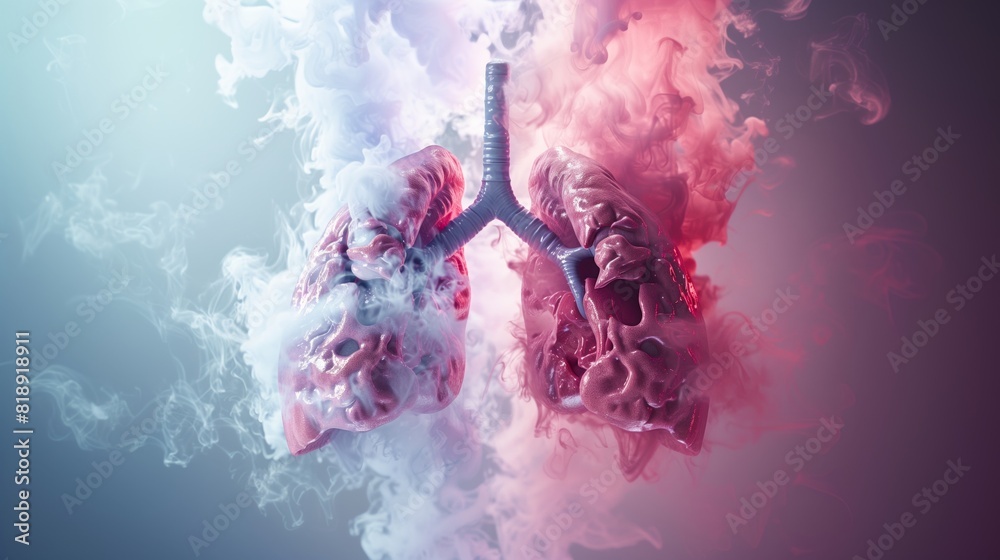 A graphic image of a lung with smoke pouring out of it, likely ...