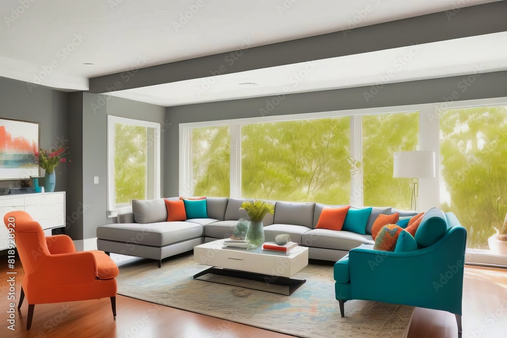 Living moderno, diseño de interiores, combinación de colores claros en ...