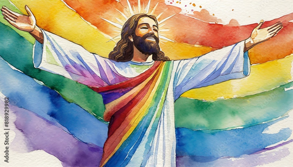 watercolor drawing of Jesus with arms outstretched to the sides, lgbt ...