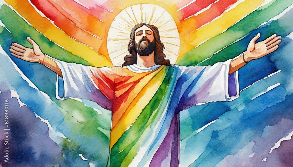 watercolor drawing of Jesus with arms outstretched to the sides, lgbt ...