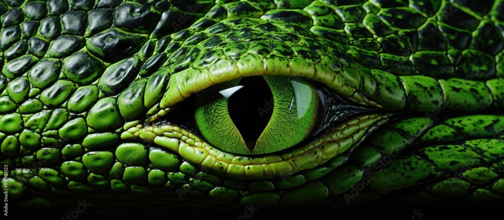 An alligator skin with a vibrant green color provides an eye catching ...
