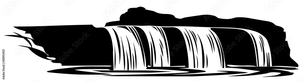 waterfall black vector silhouette shape, monochrome illustration for ...