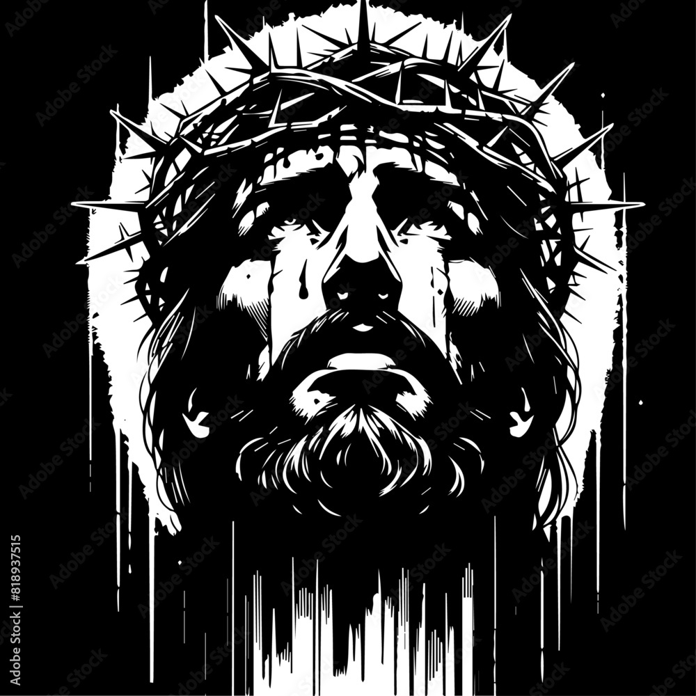 Jesus Christ wearing a crown of thorns, black vector silhouette shape ...
