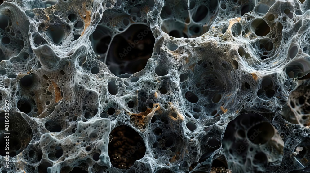 magnified fungal mat dense interweaving resembling forest floor ...