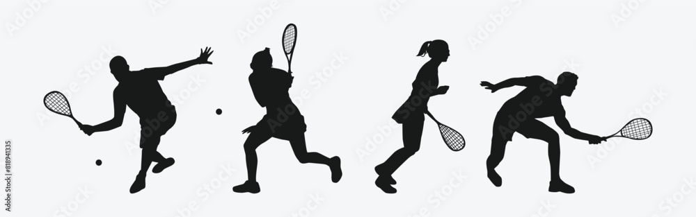 Squash player silhouettes set. Male and female athletes, sport theme ...